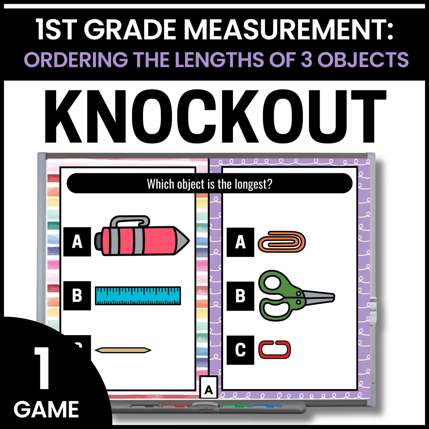1st Grade Measurement Game - Ordering the Lengths of Three Objects ...